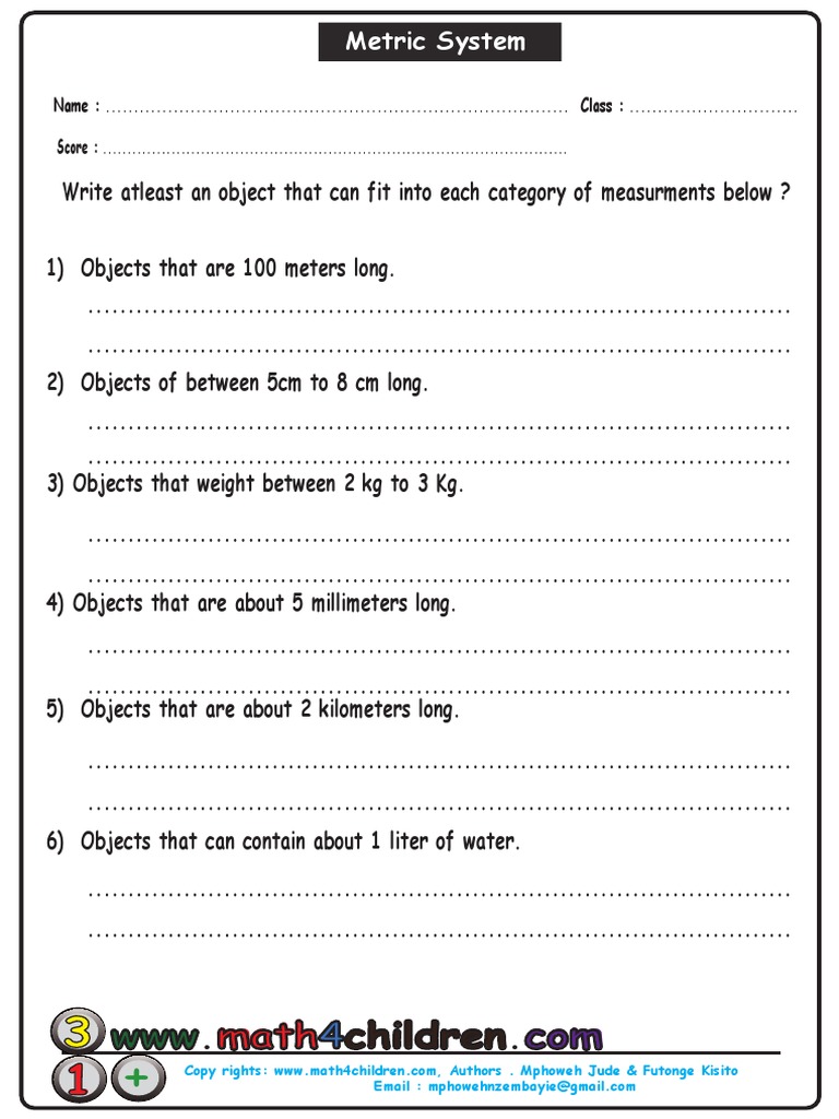 Metric System Measurement Exercises | PDF | Teaching Methods ...