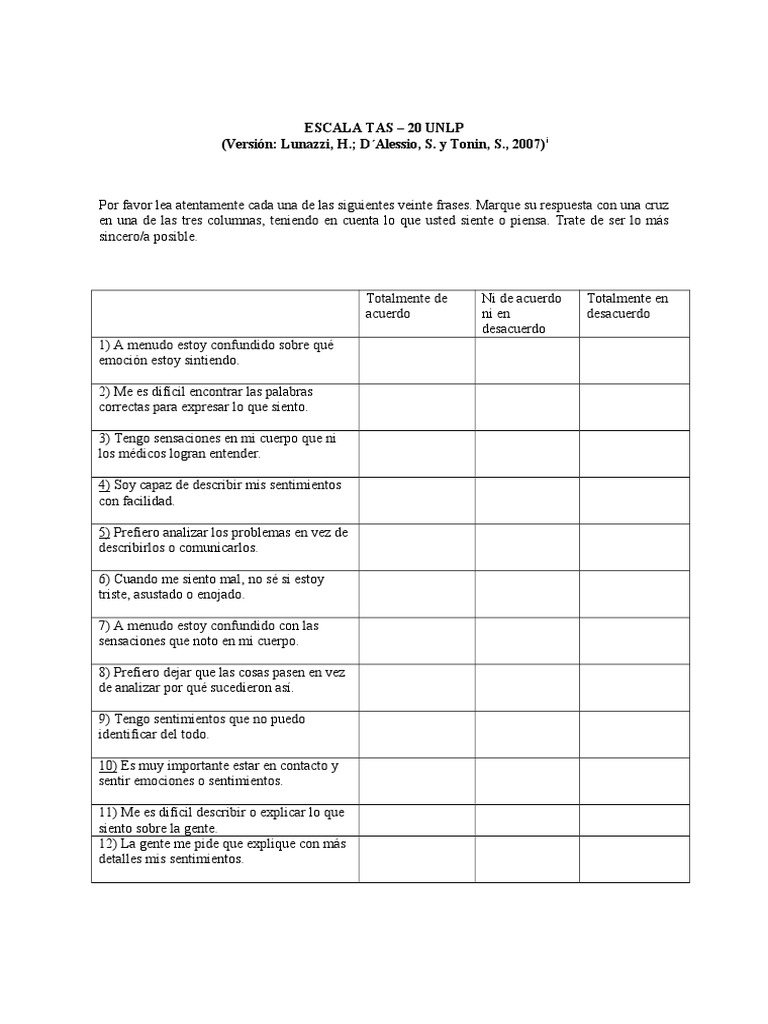 Escala Tas-20 UNLP 2007 | PDF