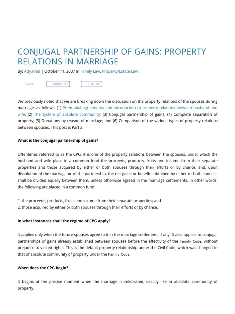 Understanding Conjugal Partnership of Gains | PDF | Community Property ...