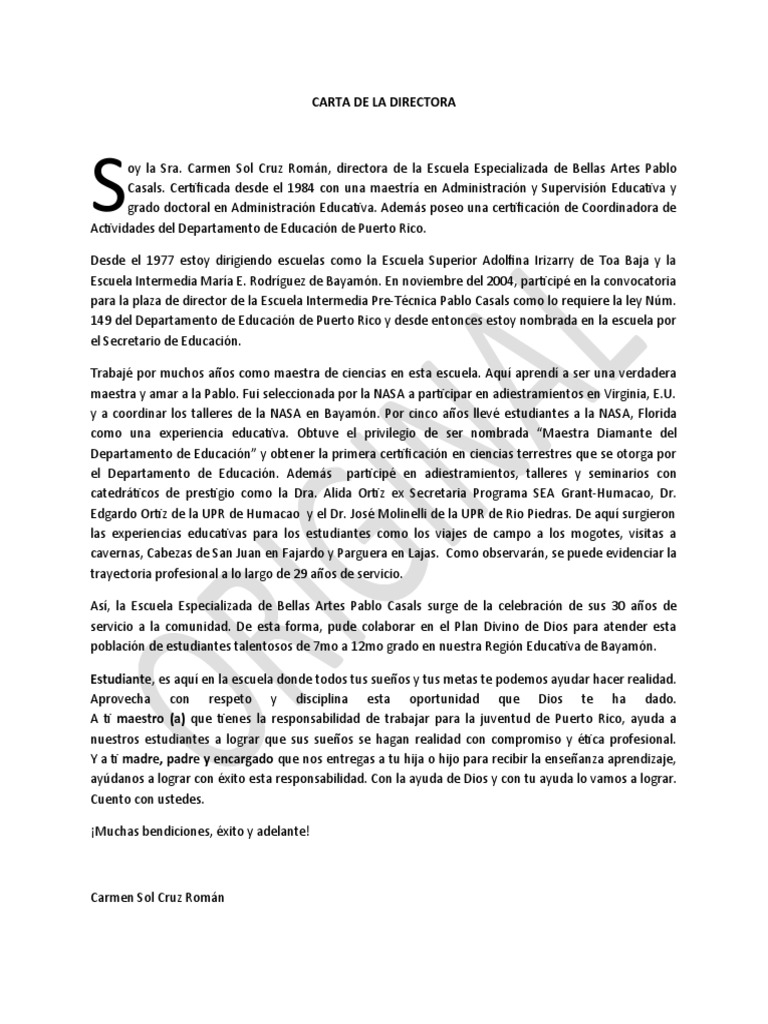 Carta de la Directora a la Comunidad | PDF