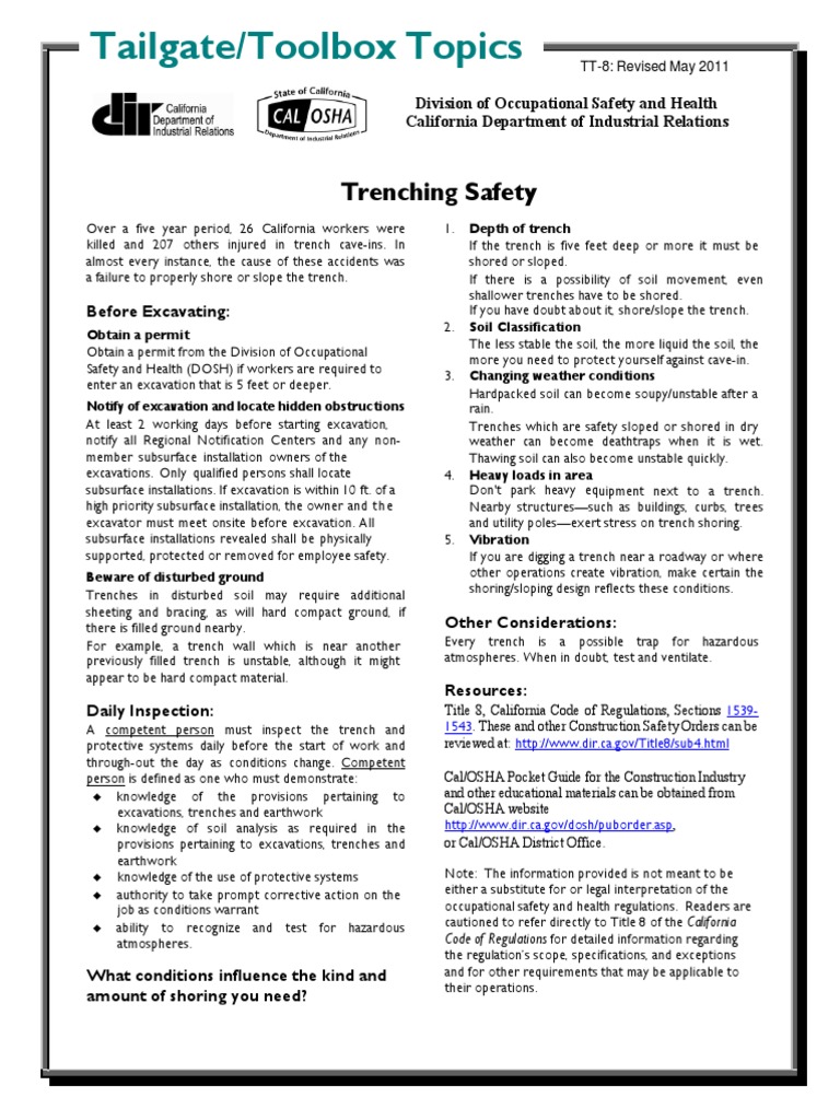 Trenching Safety Guidelines for Workers | PDF | Occupational Safety And ...