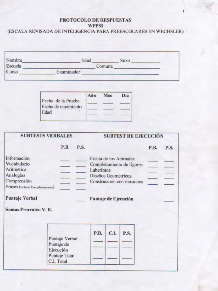 Protocolo WPPSI-R Scan PDF | PDF