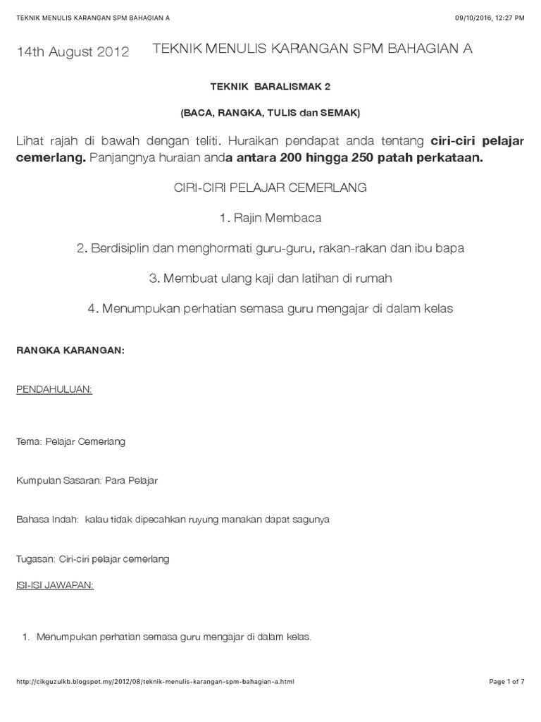 Teknik Menulis Karangan Spm Bahagian A Pdf