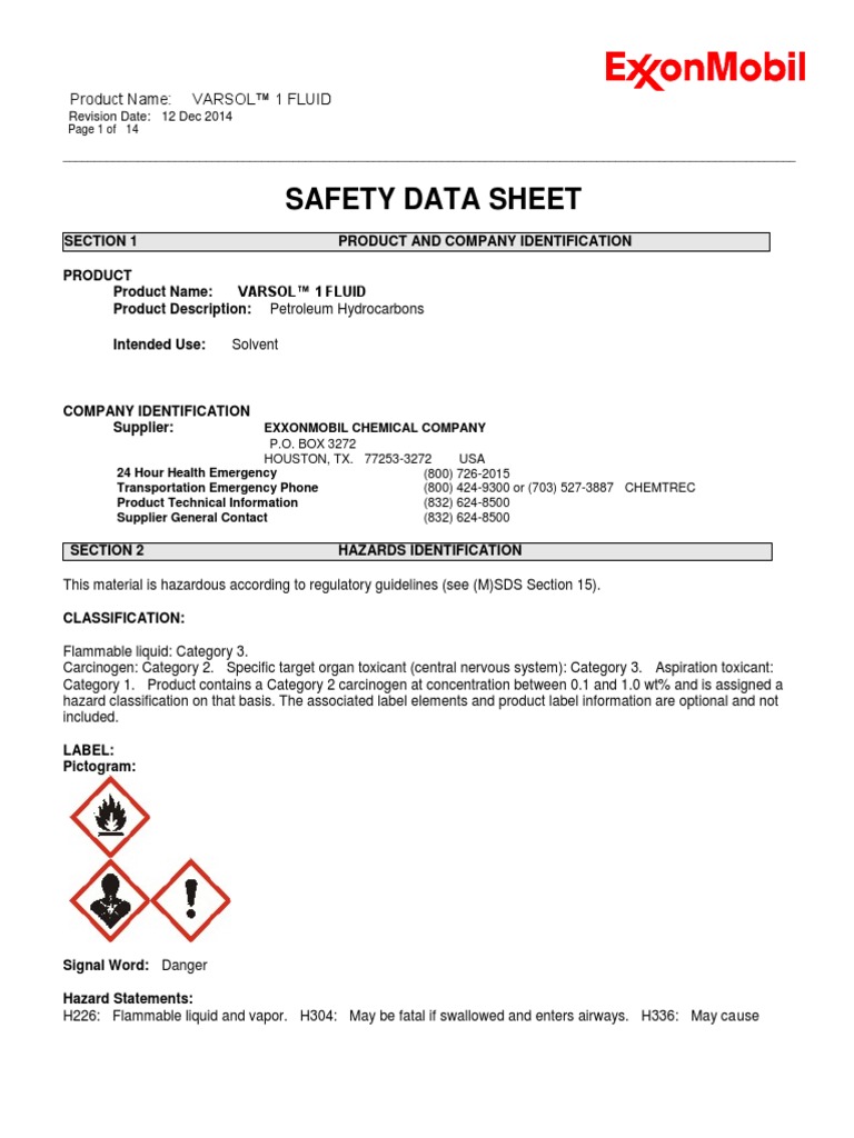 158990.001 - Solvente N°3 MSDS - EXXON | PDF | Firefighting | Toxicity