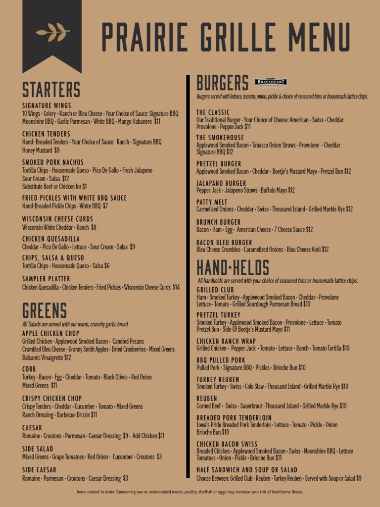 Prairie Grille New Menu Mock Up 914 FINAL PDF | PDF