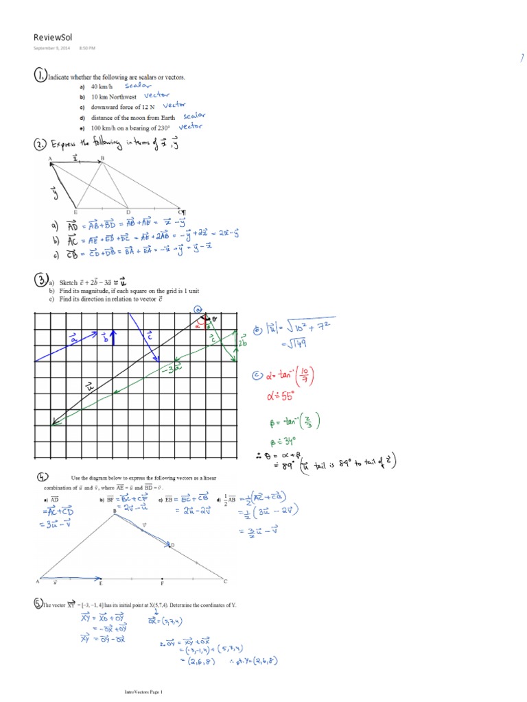 Intro To Vectors Review Sol | PDF