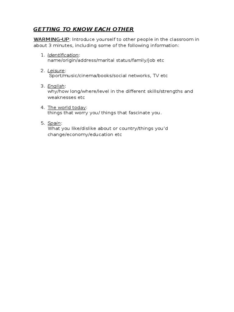 Getting To Know Each Other | PDF | Foreign Language Studies