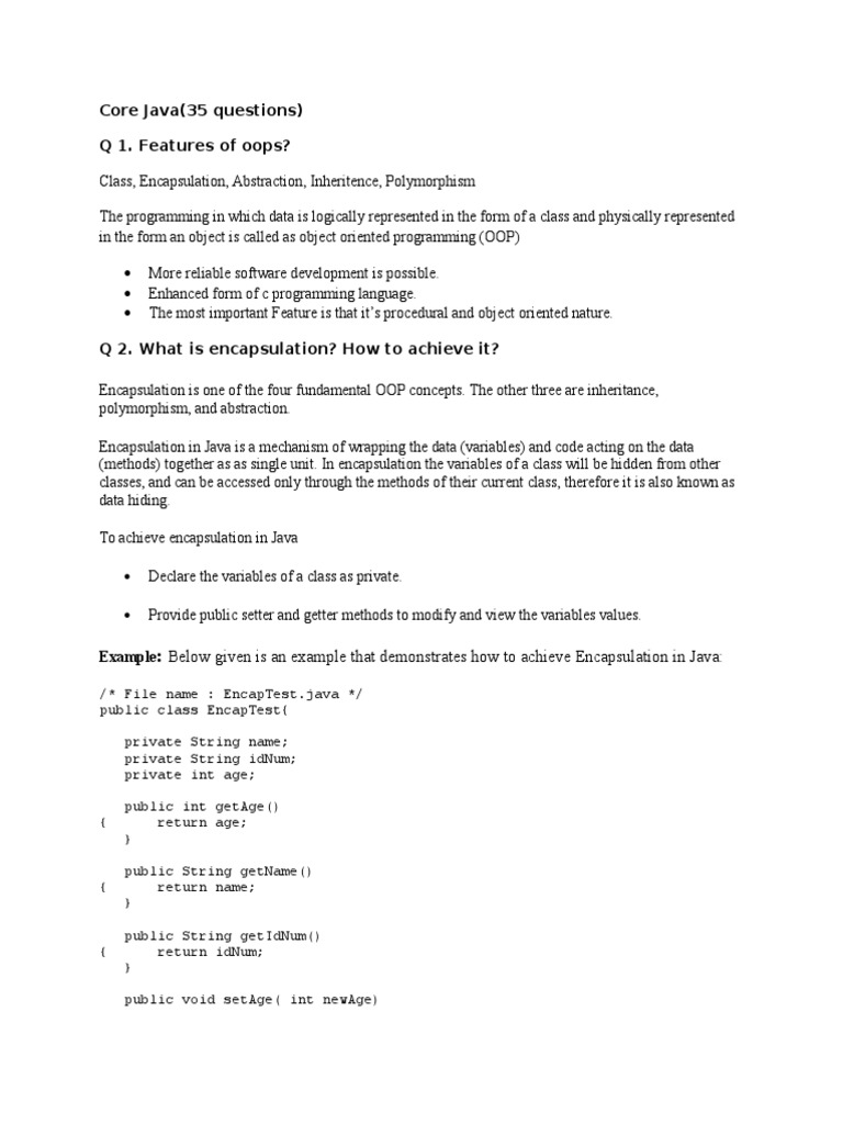Core Java Questions And Answers Pdf Class Computer Programming 8150