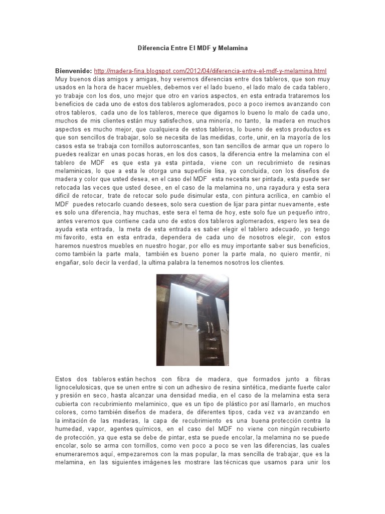 Diferencia Entre El MDF y Melamina | PDF | Tornillo | Madera