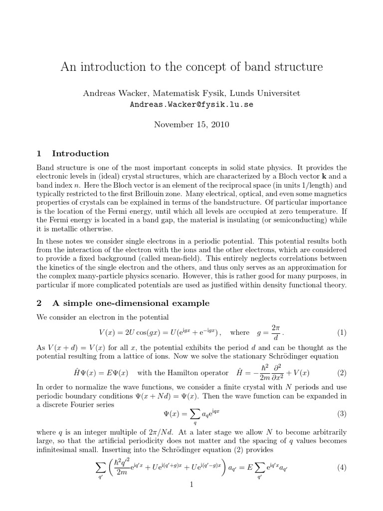 An Introduction To The Concept of Band Structure | PDF | Electronic ...