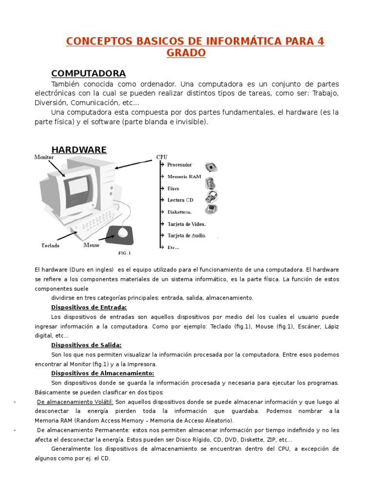Conceptos Basicos de Informática para 4 Grado | PDF | Hardware de la ...