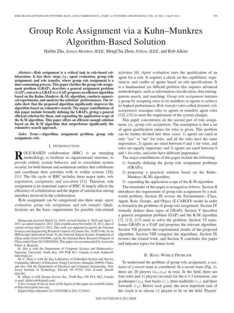 Group Role Assignment Via A Kuhn-Munkres Algorithm-Based Solution | PDF | Matrix (Mathematics ...