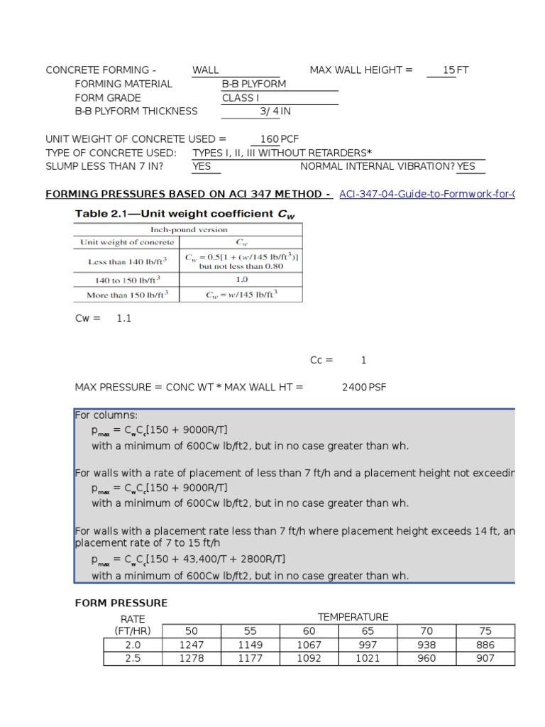 Concrete Forming Specifications and Guidelines | PDF | Bending | Stress ...