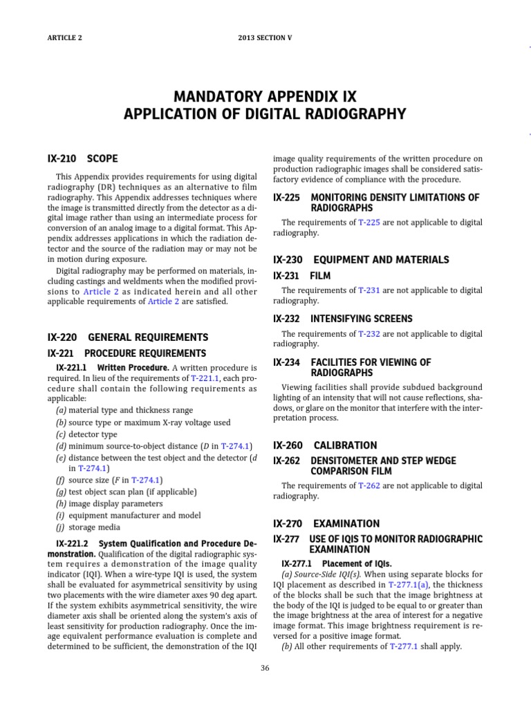 Mandatory Appendix Ix - Asme V | PDF | Radiography | Contrast (Vision)