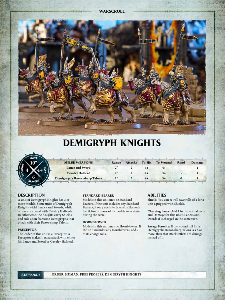 Aos Warscroll Demigryph Knights en | PDF | Military Science | Warfare ...