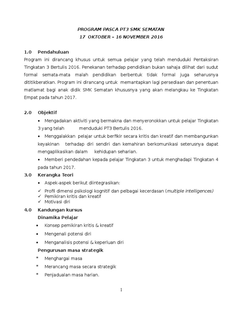 Pasca Pt3 2016 Pindaan 1 | PDF