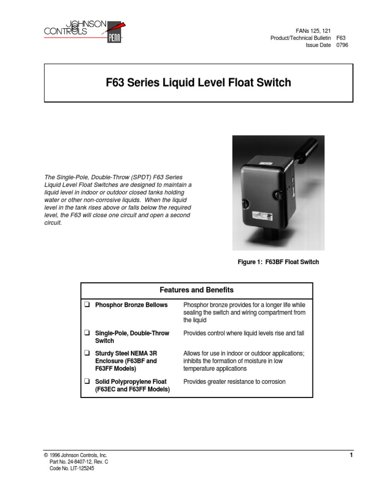 F63 Series Liquid Level Float Switch | PDF | Electrical Wiring | Switch