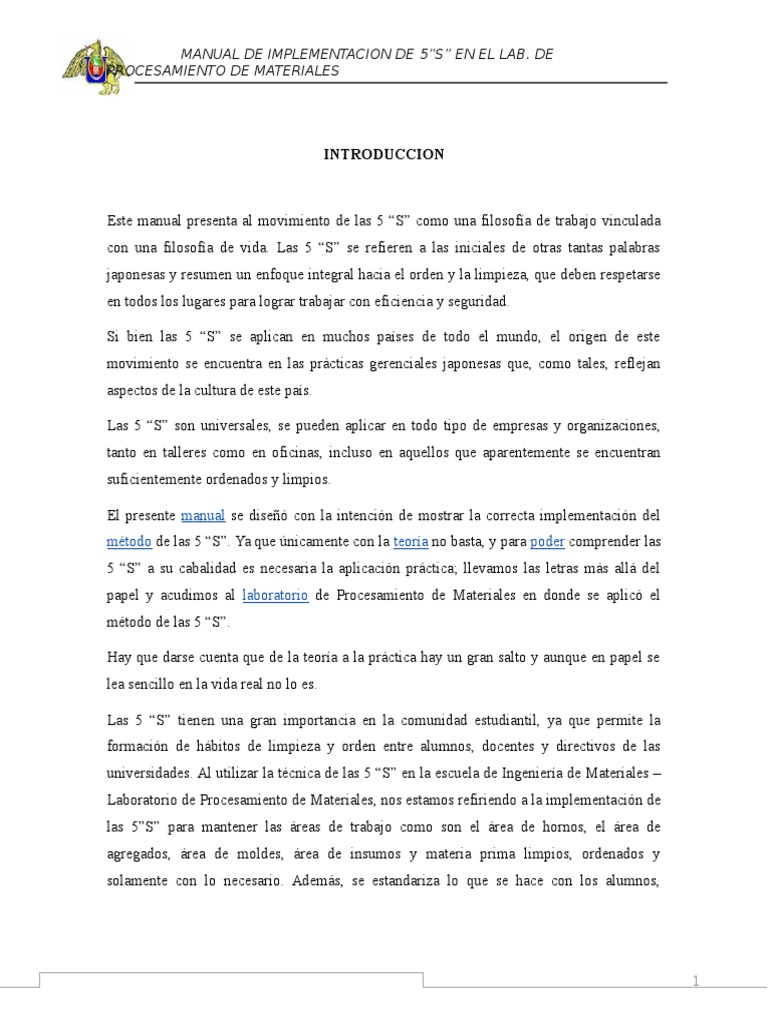 Informe de Las 5 S Final | PDF | Disciplinas | Herramientas