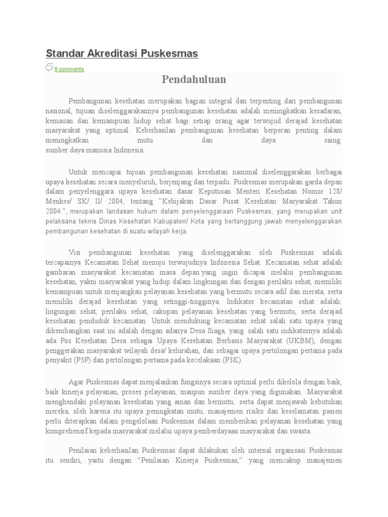 Standar Akreditasi Puskesmas | PDF
