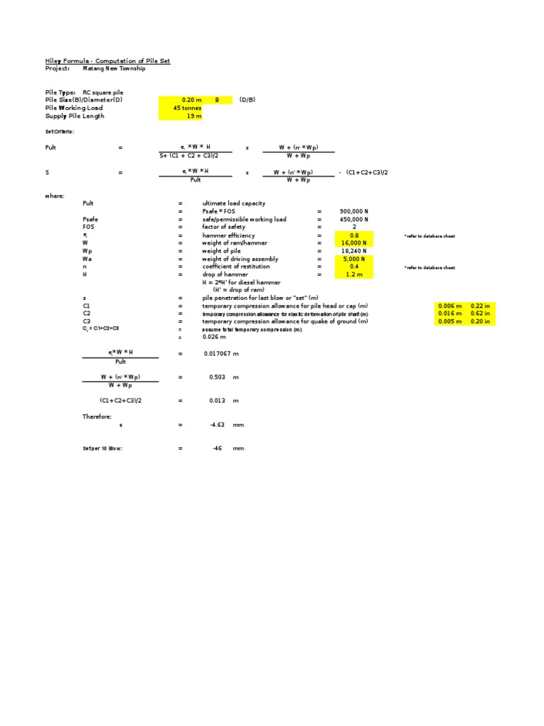 Hiley Formula for Pile Set Calculation | PDF | Deep Foundation ...