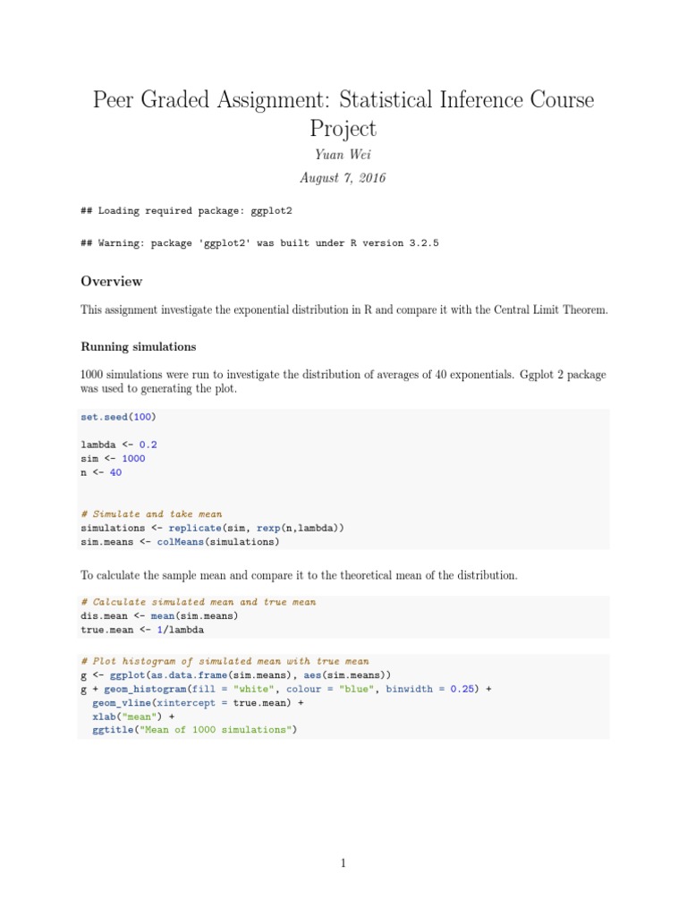 Peer Graded Assignment: Statistical Inference Course Project | PDF