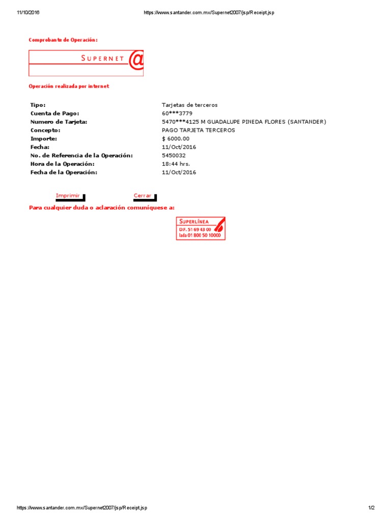 Https WWW - Santander.com - MX Supernet2007 JSP Receipt | PDF