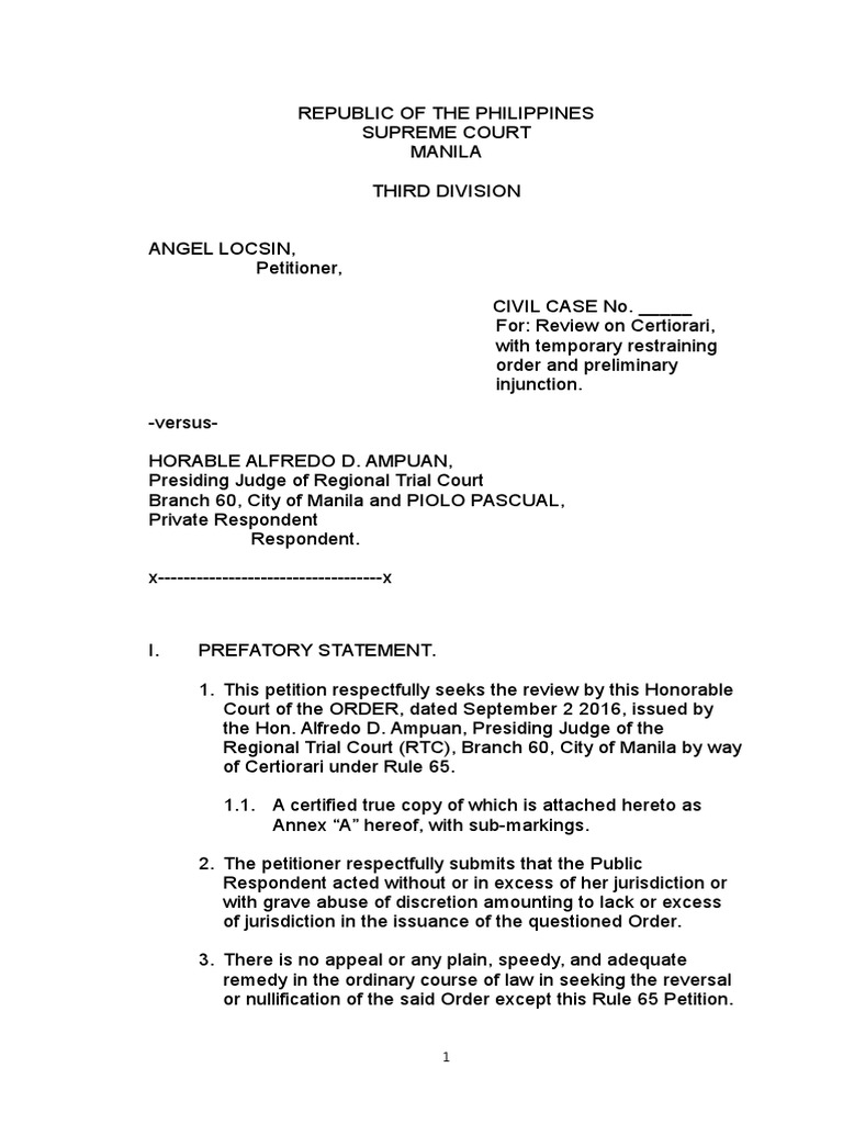 Petition for TRO in Ejectment Case | PDF | Supersedeas Bond | Lawsuit