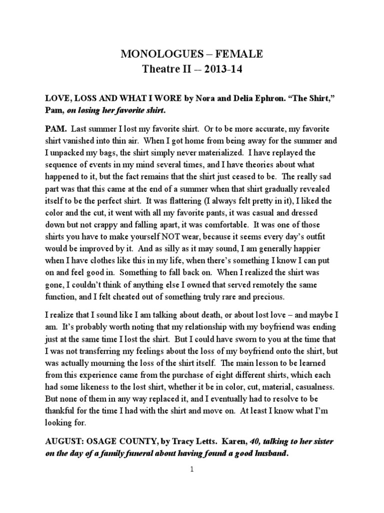 Monologues-Female, 2013-14 | PDF