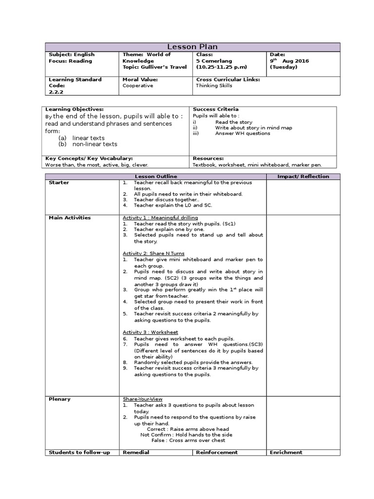 RPH English | PDF | Question | Lesson Plan