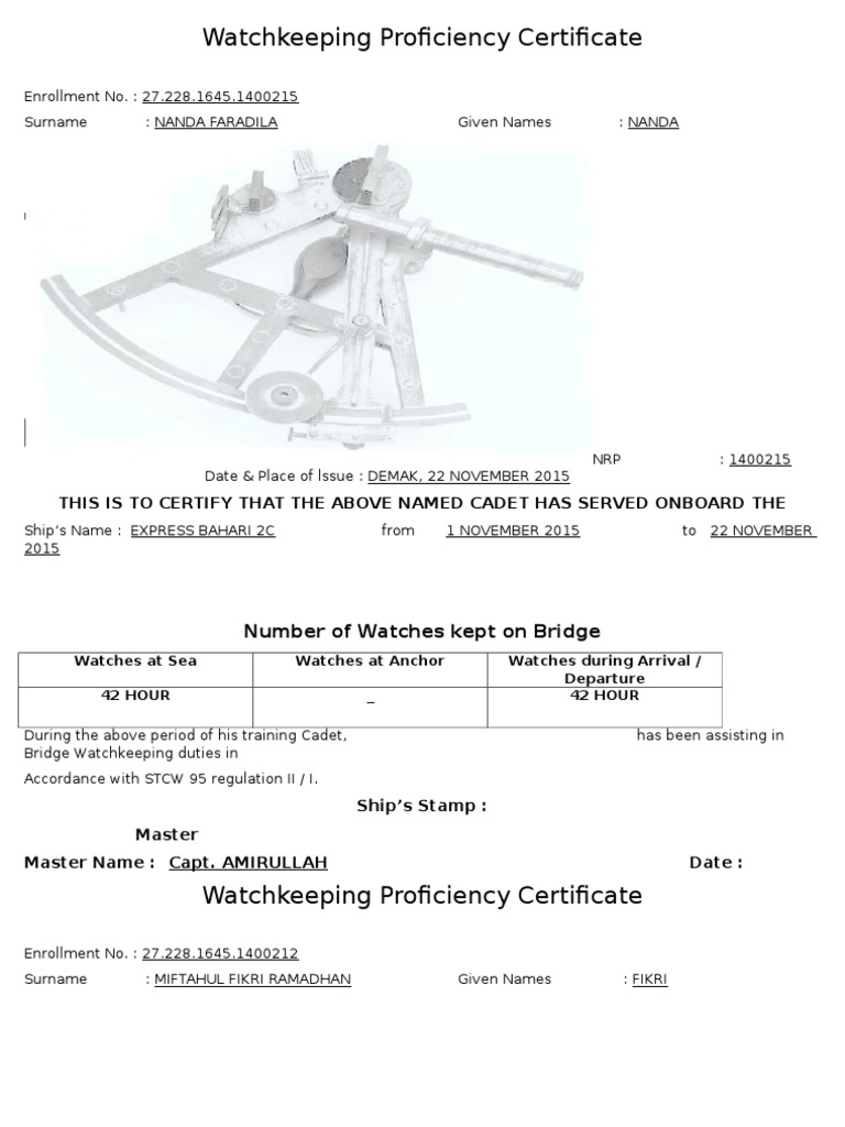 Watchkeeping Proficiency Certificates | PDF | Military Branches | Water ...