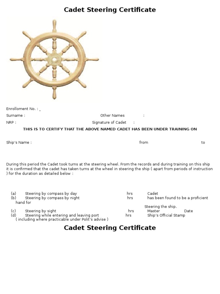 Cadet Steering Certificate | PDF