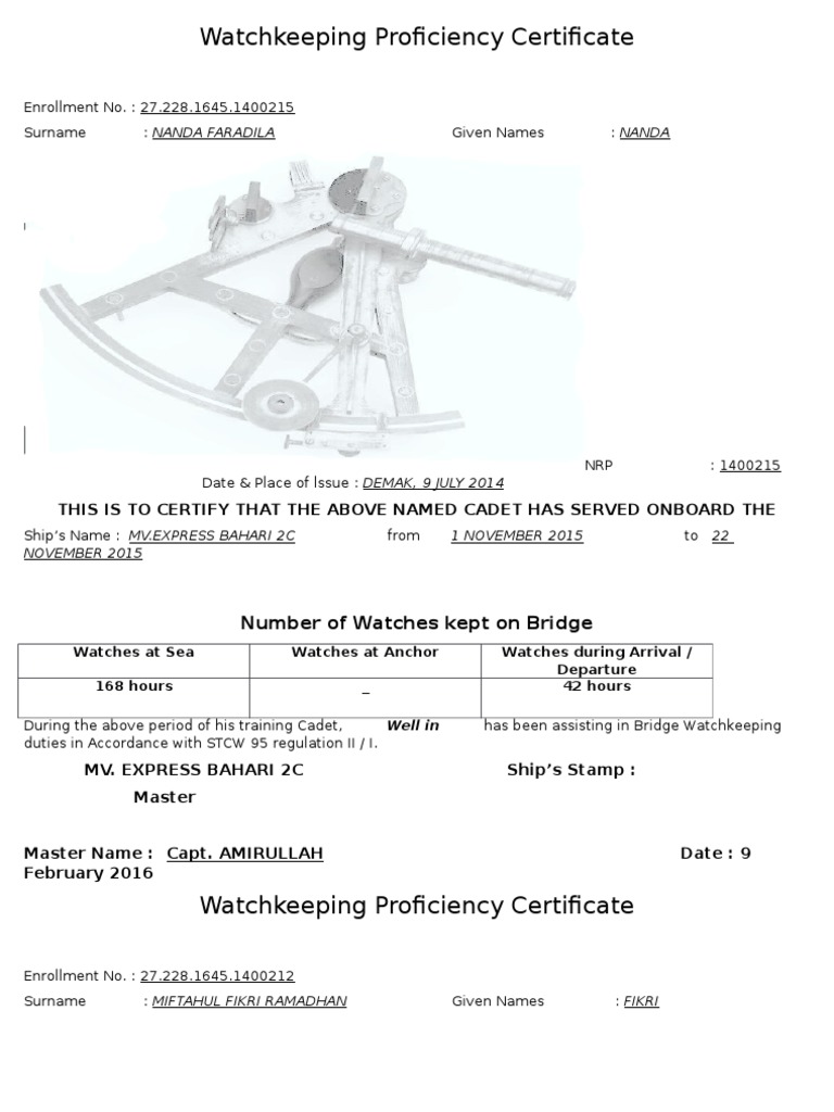 Watchkeeping Proficiency Certificate | PDF | Military Branches | Sailor