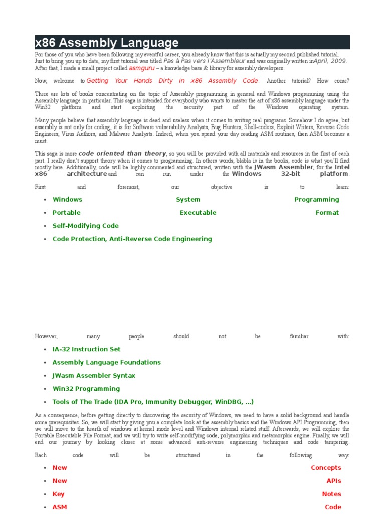 x86 Assembly Language | PDF | Central Processing Unit | Assembly Language
