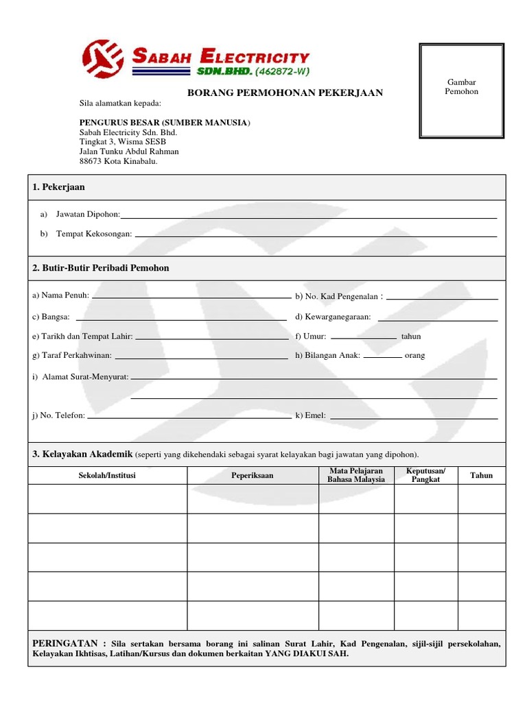 Borang Permohonan SESB PDF | PDF