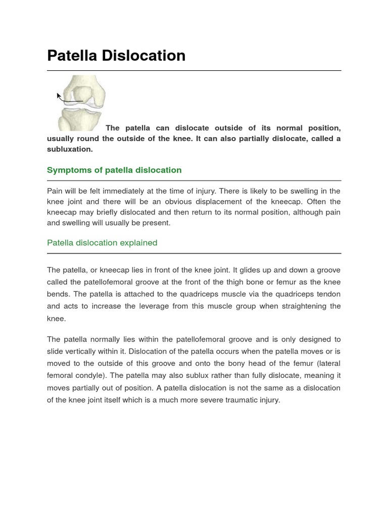 Symptoms of Patella Dislocation | PDF | Knee | Skeletal System