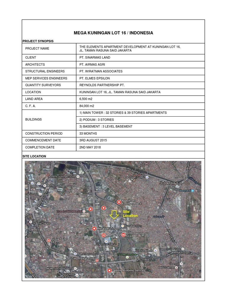 Mega Kuningan Lot 16 / Indonesia: Project Synopsis | PDF