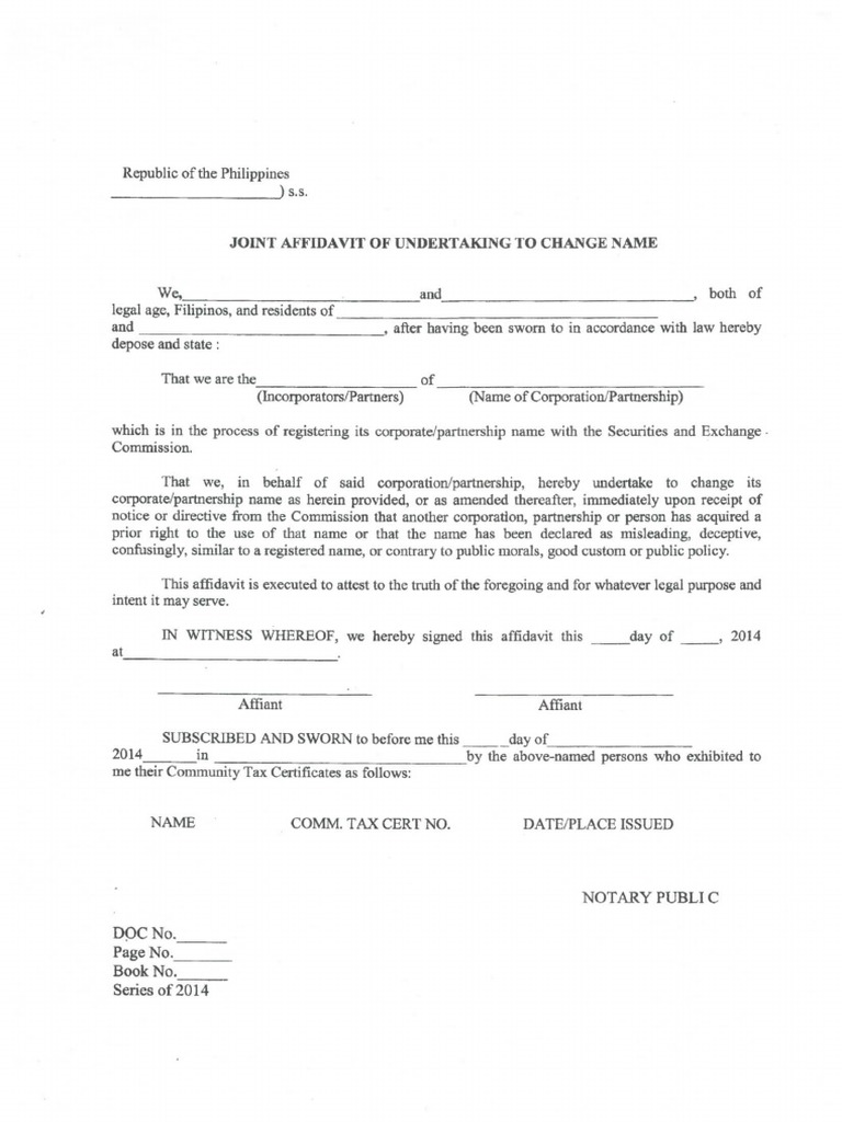 Joint Undertaking To Change Name Registration PDF | PDF