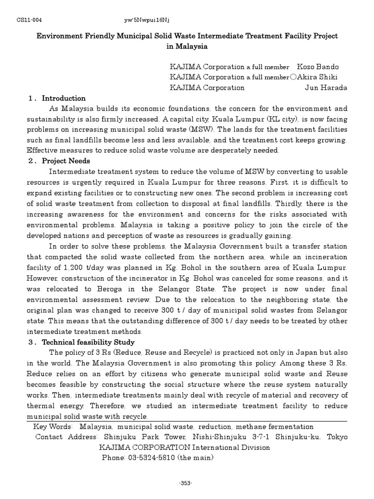Proposed Intermediate Treatment Facility for Municipal Solid Waste ...