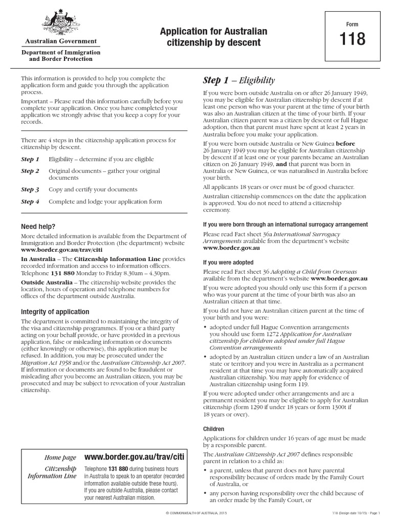 Application For Australian Citizenship by Descent: Step 1 - Eligibility ...