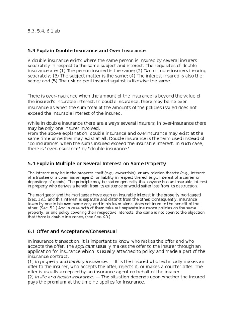5.3 Explain Double Insurance and Over Insurance | PDF | Offer And ...