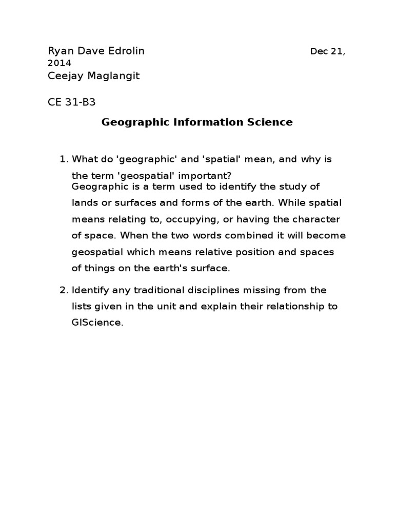 Ryan Dave Edrolin Ceejay Maglangit CE 31-B3: Geographic Information ...