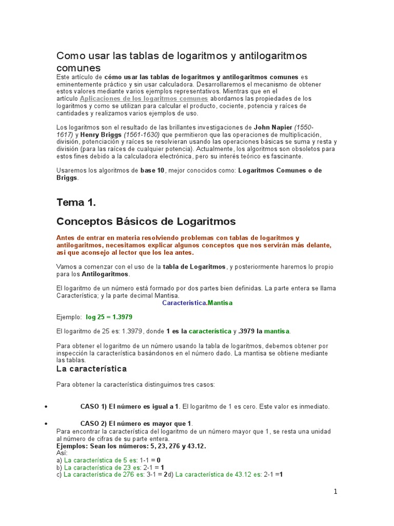 Como Usar Las Tablas de Logaritmos y Antilogaritmos Comunes | PDF | Logaritmo | Números