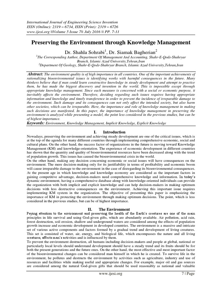 Preserving The Environment Through Knowledge Management | PDF ...