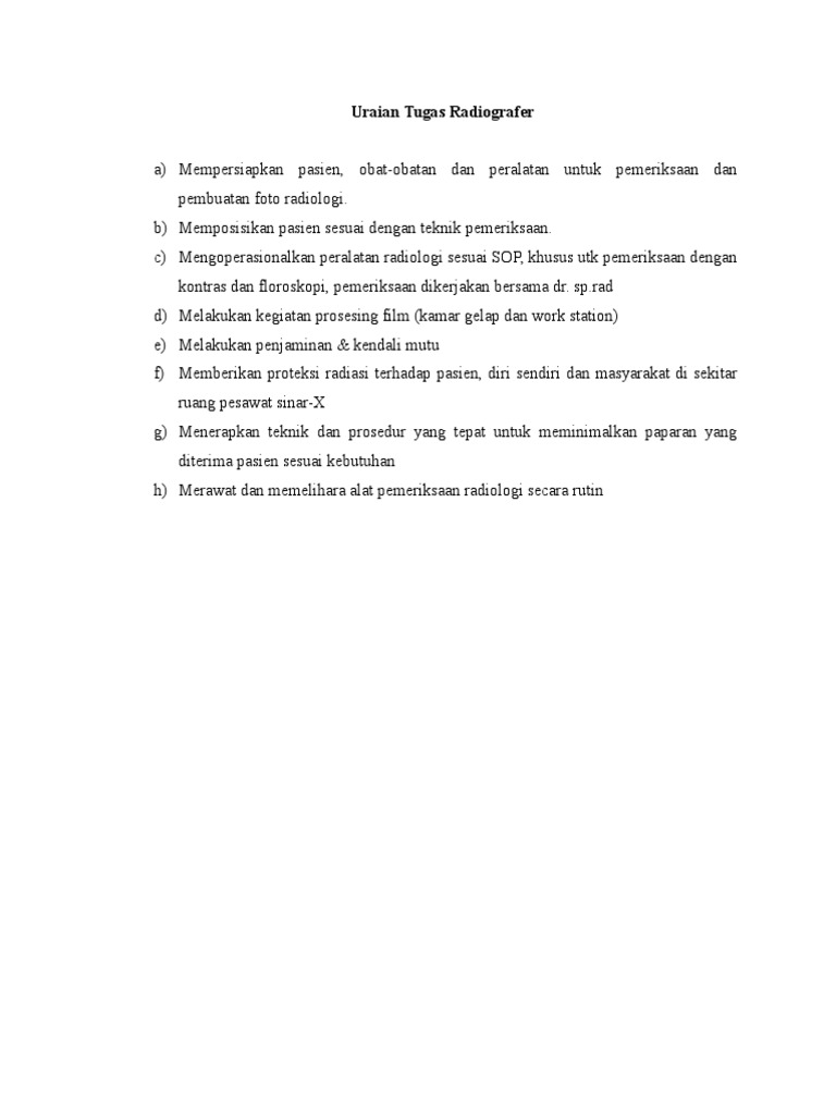 Uraian Tugas Radiografer | PDF