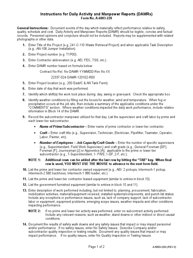 Daily Activity & Manpower Report Guide | PDF | General Contractor ...