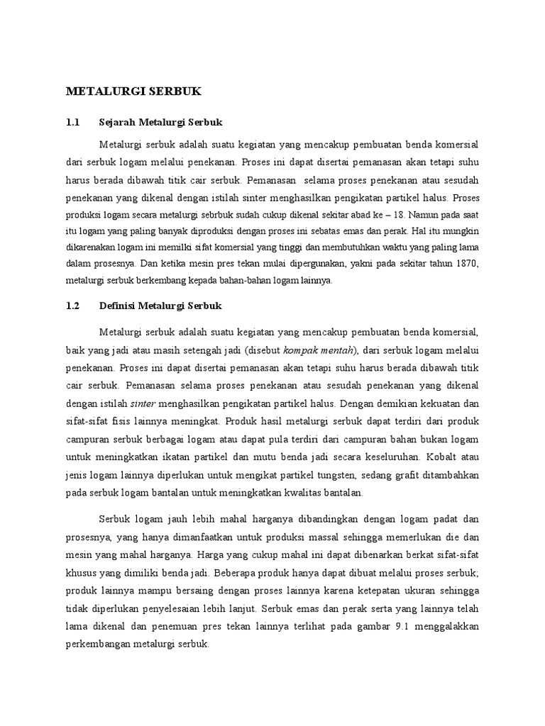 Sejarah dan Definisi Metalurgi Serbuk | PDF | Teknologi & Rekayasa