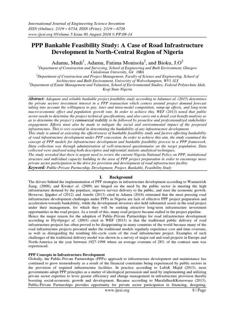 PPP Bankable Feasibility Study: A Case of Road Infrastructure ...