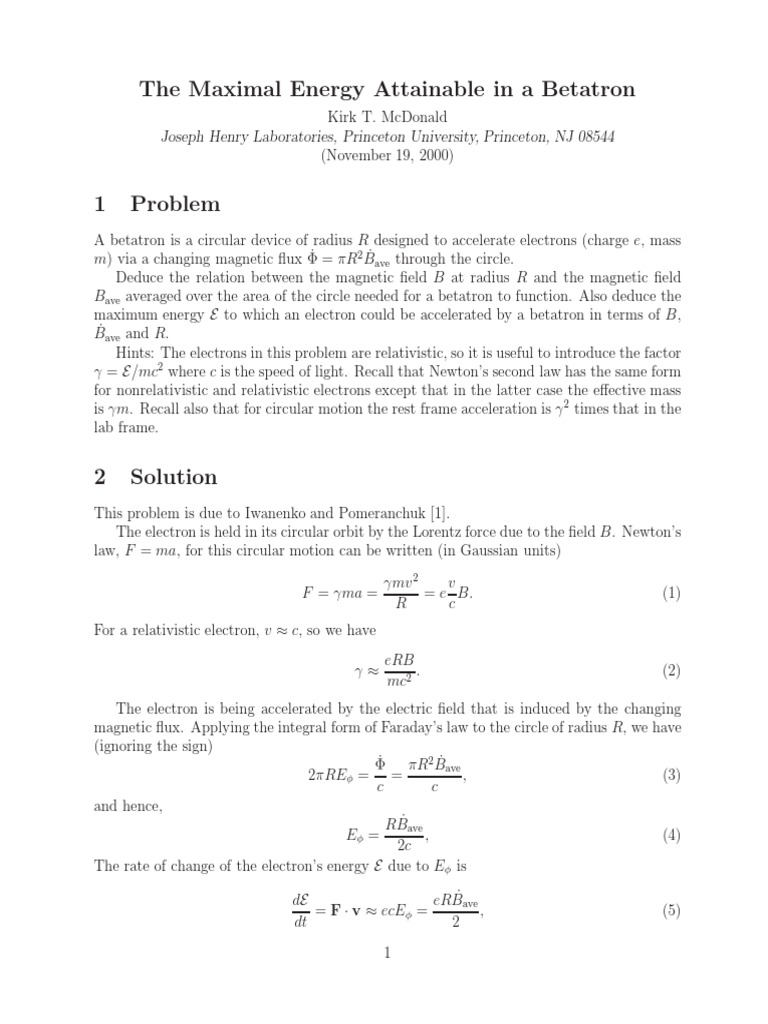 Betatron | PDF | Electron | Physics