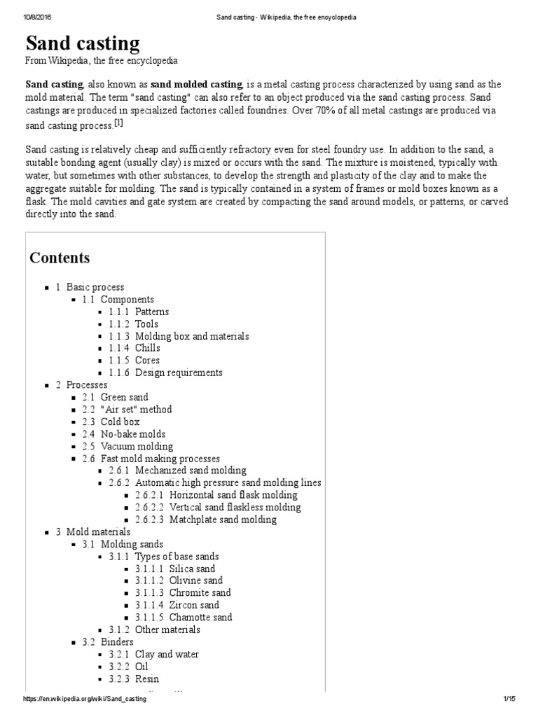 Sand Casting: From Wikipedia, The Free Encyclopedia | PDF | Casting ...