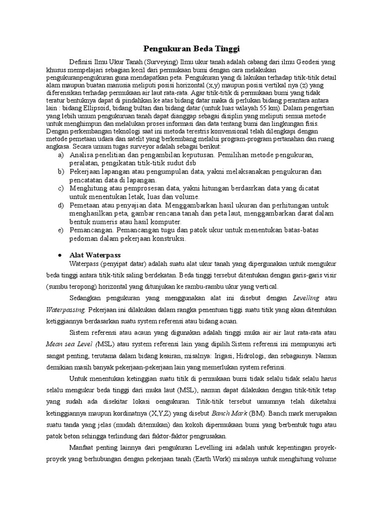 Pengukuran Beda Tinggi | PDF | Teknologi & Rekayasa
